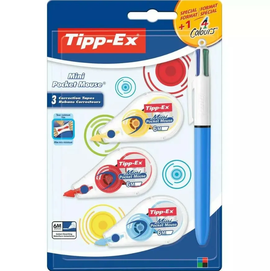 Pack Stylo BIC 4 Couleurs + 3 Correcteurs Tipp-Ex Mini à prix malin sur ...